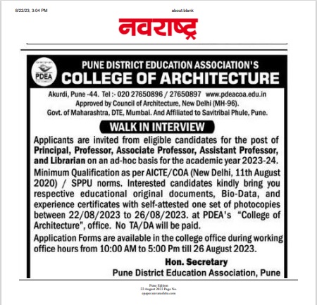 PDEA:: COA, Akurdi,Pune.